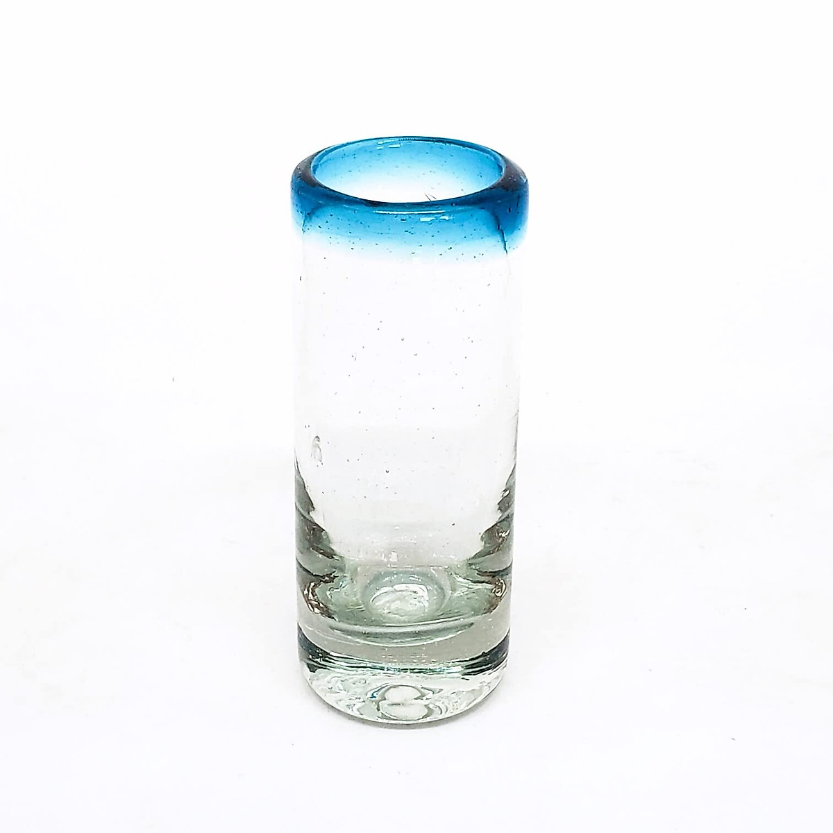 MexHandcraft Aqua Blue Rim 2 oz Tequila Shot Glasses (set of 6), Recycled Glass, Lead-free, Toxin-Free (Shot)