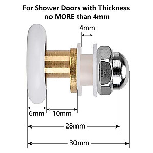 Queta 6PCS x Shower Door Rollers,Roller Diameter 25mm for The Bathroom Glass Sliding Door Pulleys/Runners/Wheels,Strong Load-Bearing Capacity, Ultra-Quiet Shower Glass Door Rollers Replacement
