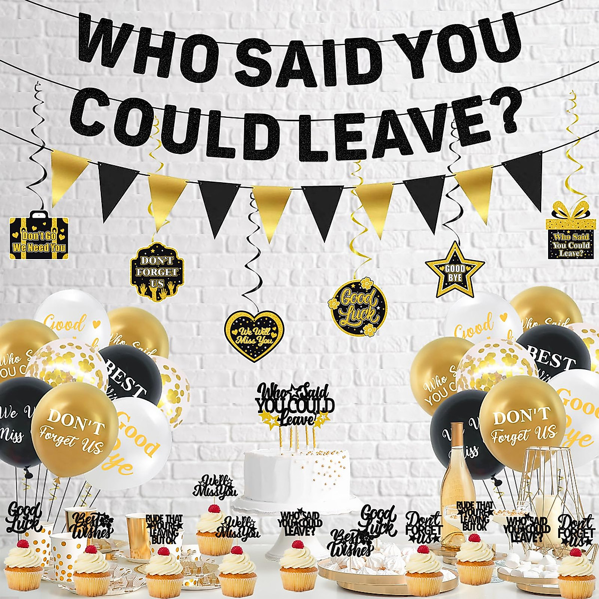 Roetyce Farewell Party Decorations, Who Said You Could Leave Banner Cake Toppers Balloons Hanging Swirls, Going Away Retirement Leaving Party Decorations for Men Women, Coworker Goodbye Party Supplies