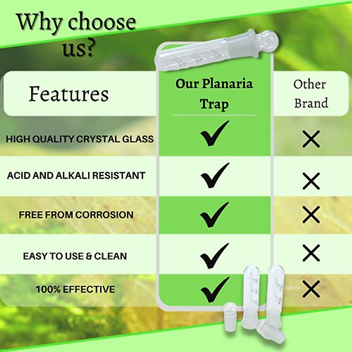 Aquarium Supplies Planaria Trap Crystal Red Shrimp Tank Aquarium Bristle Worm Catcher, Shrimp Dwarf Shrimp Ghost Shrimp Live Freshwater Cleaning Supplies Clear Glass Leeches Catching Tube (3 Holes)