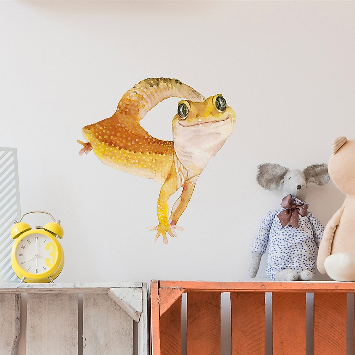ROFARSO Lifelike Cute Lovely Smiling Lizard Gecko Animal Wall Stickers Removable Wall Decals Peel and Stick Wall Art Decorations Home Decor for Kid Nursery Baby Bedroom Living Room Playing Room Mural