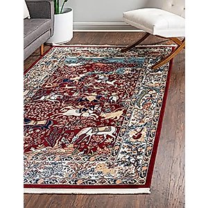Unique Loom Narenj Collection Classic Traditional Hunting Scene Textured Design Area Rug, Rectangular 5' 0" x 8' 0", Burgundy/Tan