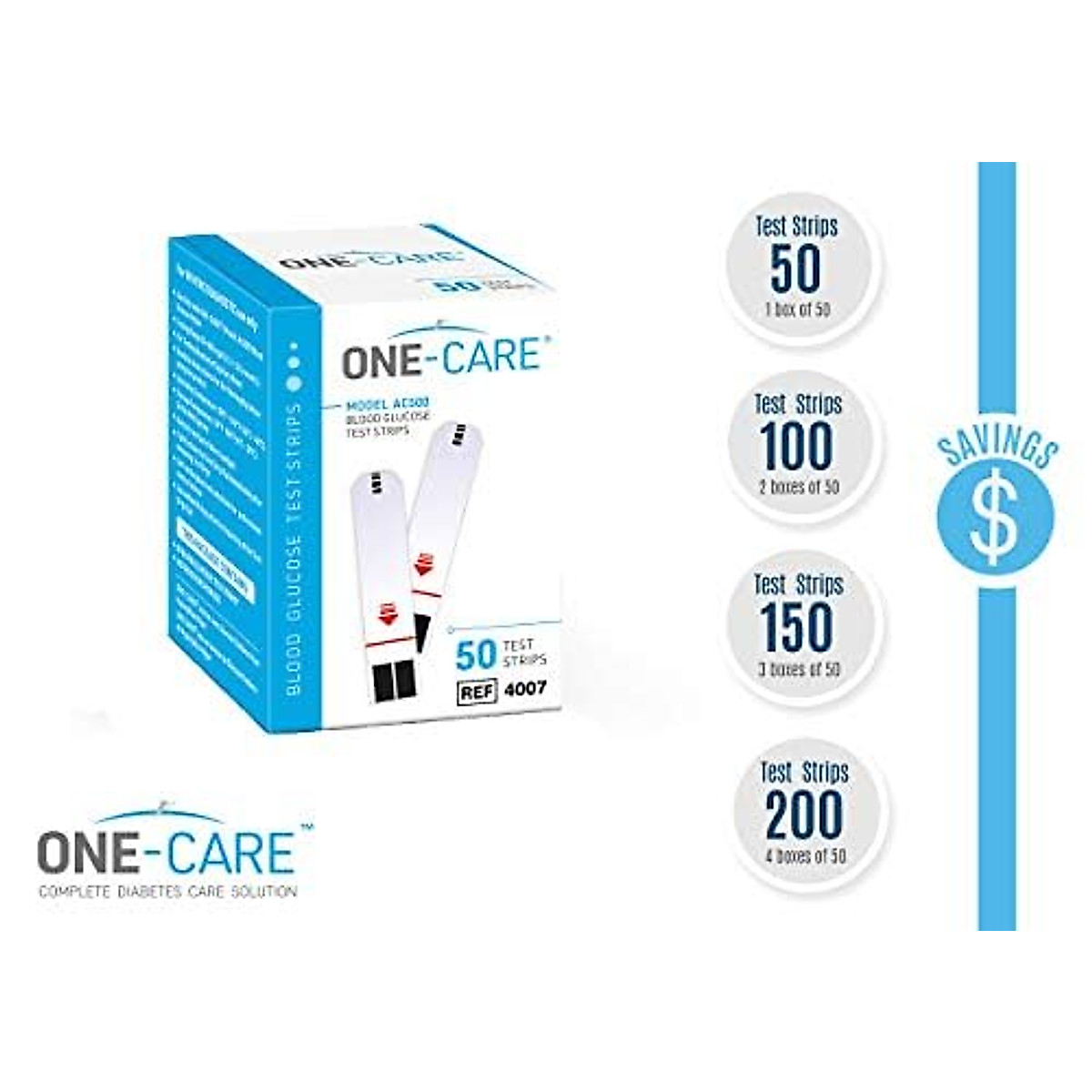 ONE-CARE 100 Count Glucose Test Strips, Precision Sugar Measurement (2 Boxes of 50 Each)