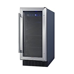 Summit Appliance ALBV15 ADA Compliant 15" Wide Built-in Undercounter Beverage Center for Home or Commercial Use with Glass Door, Automatic Defrost, Lock, Digital Thermostat and Black Cabinet