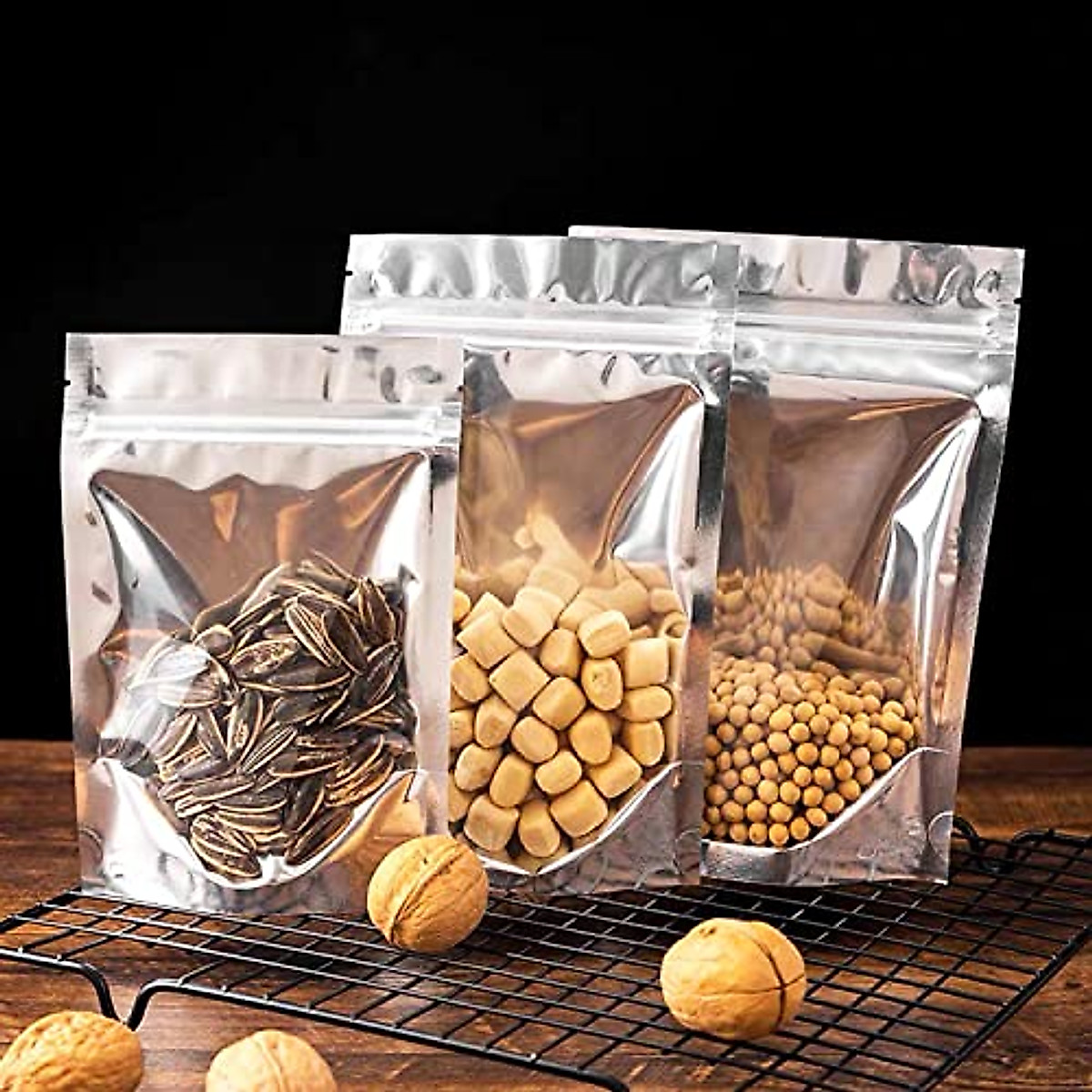 LOKQING Mylar Bags for Food Storage Resealable Bags for Small Business Stand Up Packaging Bags (200PACK,4.9 x7.9Inches)