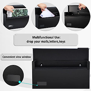 xydled Mailbox Wall Mount Door Mailboxes for Outside, Large Steel Hanging Metal Mailbox, Modern Post Box Package Parcel Drop Box for House Home, Textured Black, 14.56''x7.1''x4''