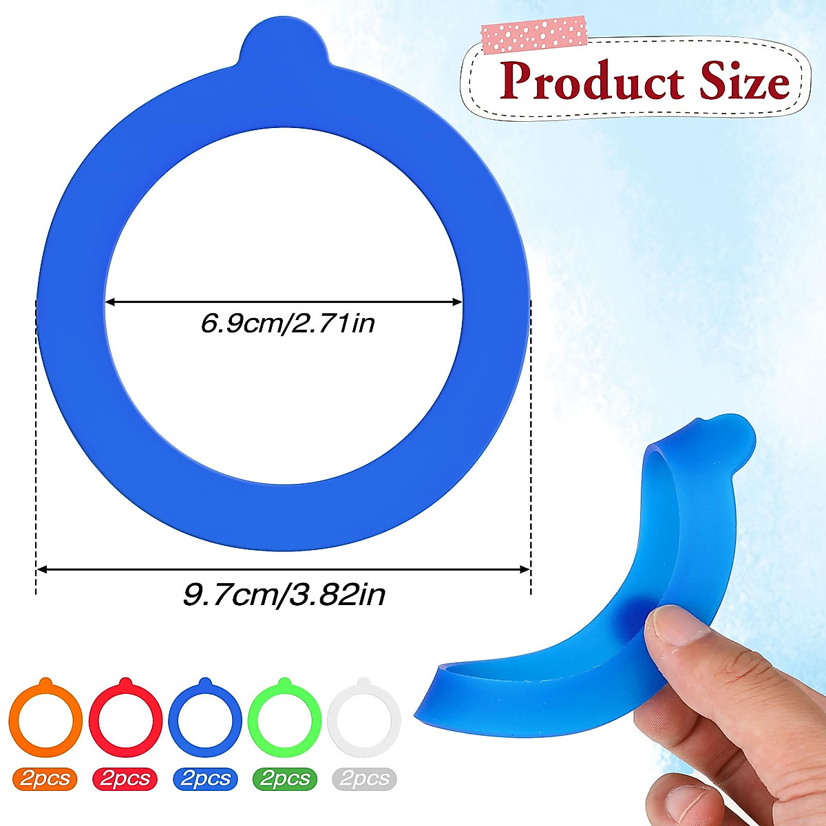 10 PCS 3.75" Rubber Seals for Glass Jars, Silicone Gasket Replacement for Mason Jars, Airtight Leakproof Gaskets Rubber Gasket Rings for Regular Mouth Canning Jar (5 Colors)