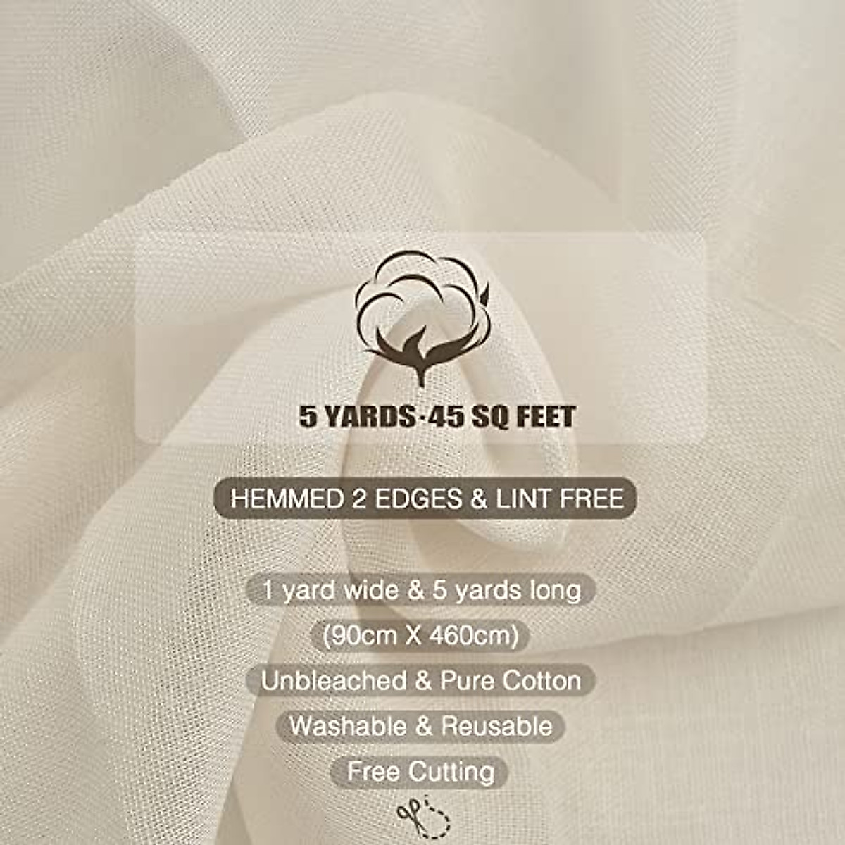 Olicity Cheesecloth, Grade 100, 45 Sq Feet, Reusable Cheese Cloth Ultra Fine Cheese Cloths for Straining, Unbleached Butter Muslin Cloth for Cooking, Cold Brew Coffee, Halloween Decorations - 5 Yards