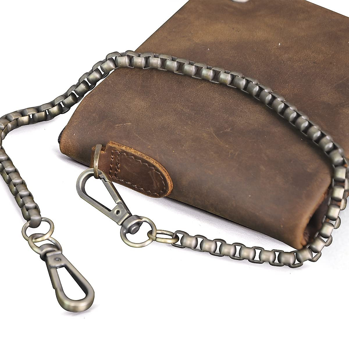 Le'aokuu Mens Genuine Crazy Horse Leather Cowhide Bifold Card Case Purse Wallet Snap Button