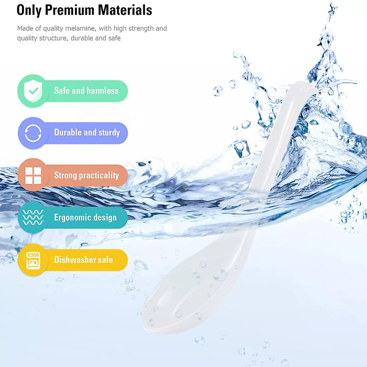 Comicfs Asian Soup Spoons 8 pieces, 8HSP-W, Large Japanese Soup Spoons, Soba Rice Pho Ramen Noodle Soup Spoons, Chinese Won Ton Soup Spoon, Hook Style (8 Spoons, White)