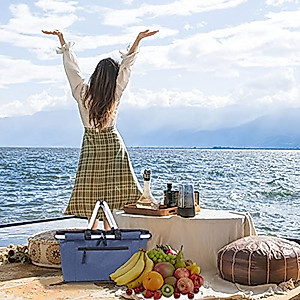 SIYUAN Picnic Basket, 27L Portable Collapsible Basket with Handle, Leakproof Insulated Picnic Cooler Strong Aluminium Frame Shopping Basket for Fishing,Camping,Travel,1 Pack,Blue