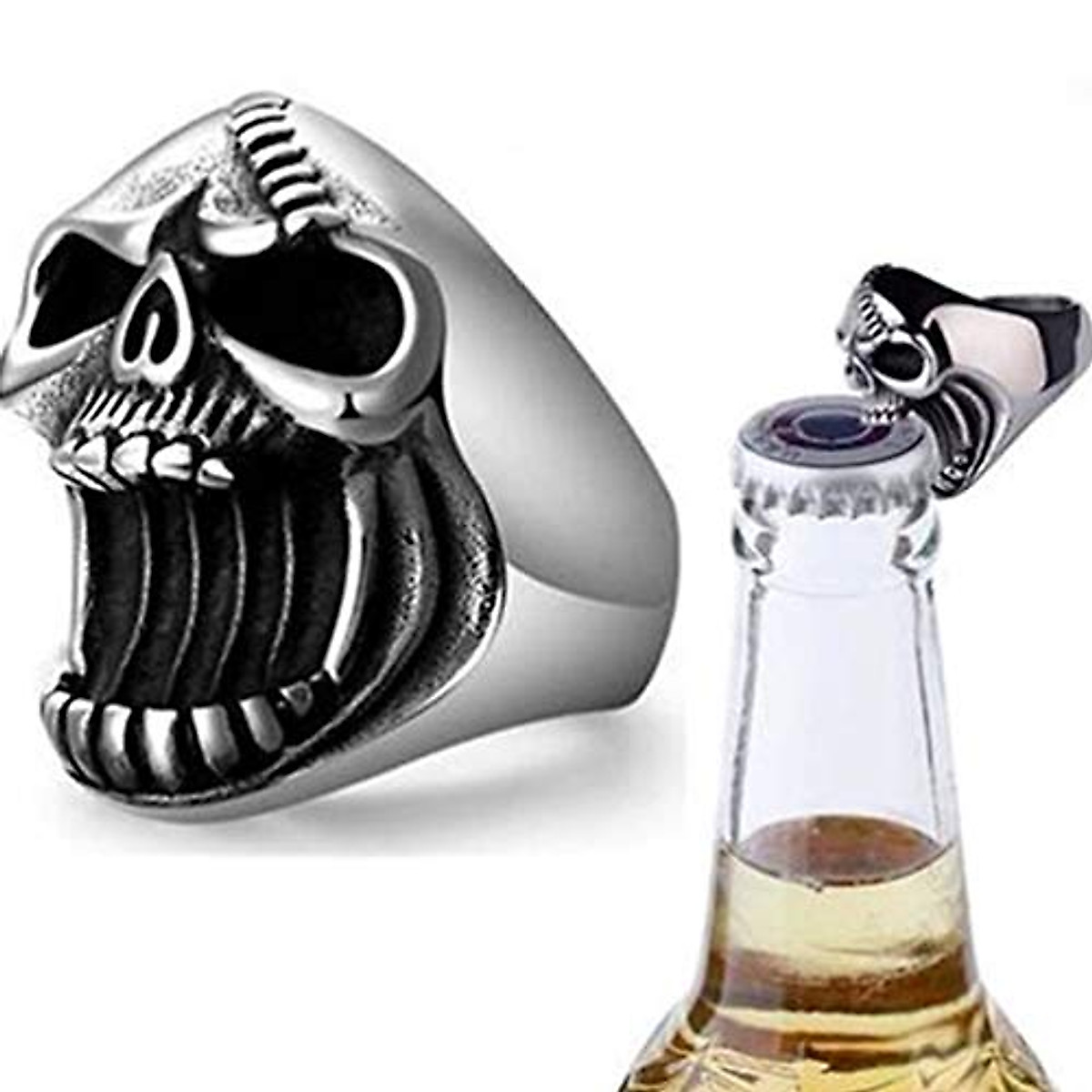 Yardwe Skull Bottle Opener Ring, Beer Bottle Opener Halloween Skull Rings, Gothic Biker Punk Surgical Bottle Opener for Men-9