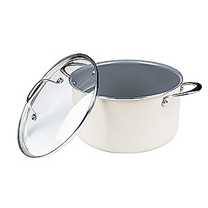 Goodful Ceramic Nonstick 6 Quart Stock Pot, Dishwasher Safe Pots and Pans, Comfort Grip Stainless Steel Handle, Made without PFOA, Cream