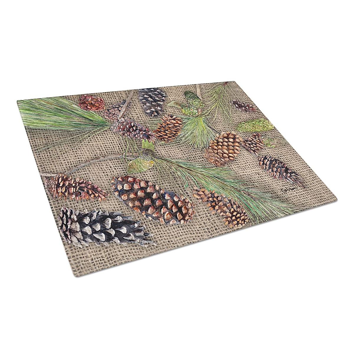 Caroline's Treasures 8735LCB Pine Cones Glass Cutting Board Large Decorative Tempered Glass Kitchen Cutting and Serving Board Large Size Chopping Board