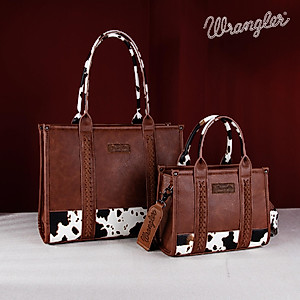 Montana West × Wrangler Tote Bag for Women Small Crossbody Bags Cow Print Satchel Top Handle Purse with Strap WG102-8120SBR