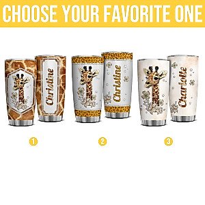 Wassmin Giraffe Tumbler Personalized Giraffes Tumblers Jewelry Drawing Style Stainless Steel Insulated 20oz 30oz Travel Cup Birthday Christmas Gifts For for Animal Lovers Women Girls