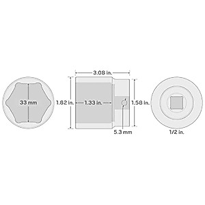 TEKTON 1/2 Inch Drive x 33 mm Deep 6-Point Impact Socket | SID23133