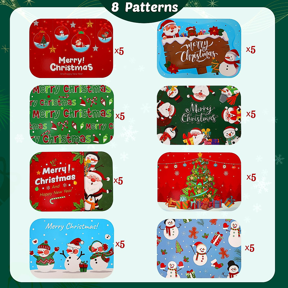 40Pcs Christmas Aluminum Pans With Lids,Disposable Food Containers Cookie Tins for Gift Giving in 8 Holiday Designs, Takeout Foil Pans with Covers for Holiday Leftovers Cookie Exchange Baking 5x7x2in