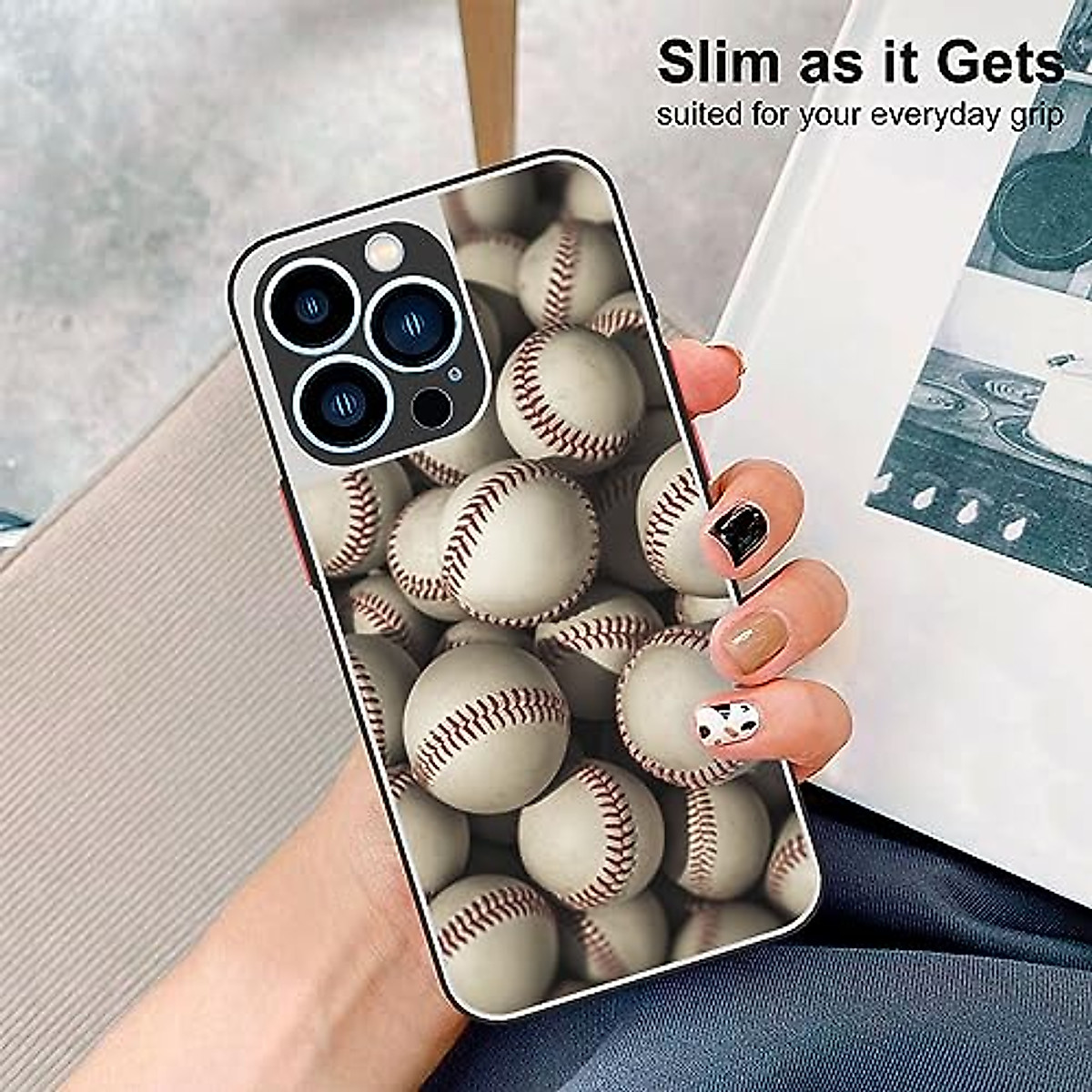 EMPYRI Baseball Printed Frosted Phone Case for iPhone 13 Pro Max-6.7 Inch, Shockproof Phone Cover with Wireless Fast Charging, Acrylic Back, Not Yellowing