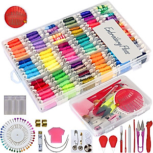 Embroidery Floss Cross Stitch Threads String Kits with Organizer Storage Box Included 108pcs Colorful Friendship Bracelets Floss with Number Stickers&Floss Bobbins &110 Pcs Cross Stitch Tool Kits