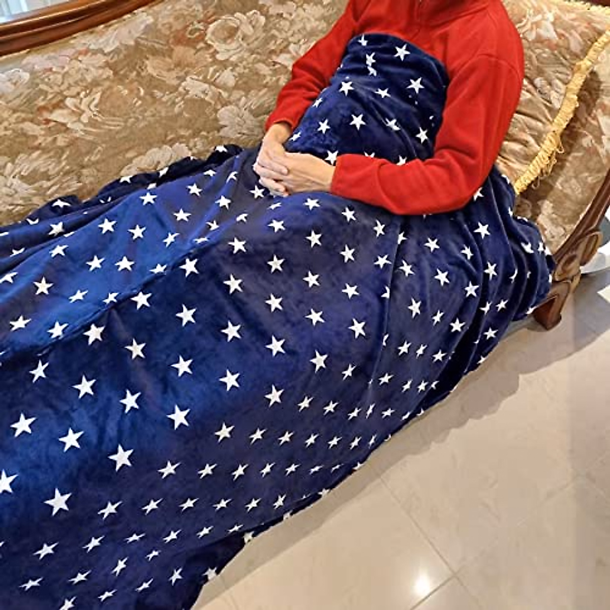 EZ Kitchen 2 in 1 Wearable Blanket Fleece Blanket Star Printed, Fleece Throw Blanket for Couch, Comfortable Plush Fuzzy Cozy Soft Blankets and Throws for Sofa, Outdoor Blanket, Navy Blue Blanket