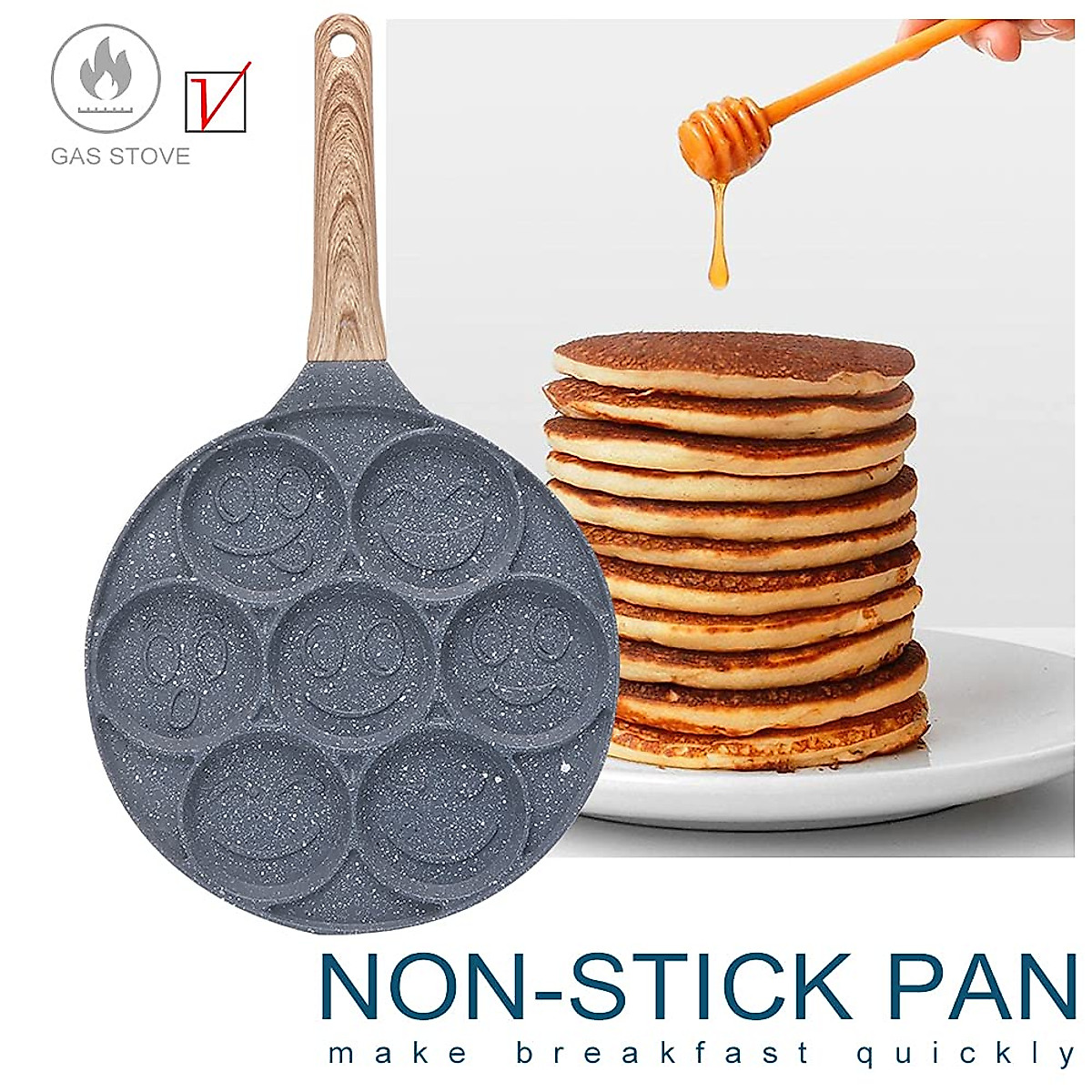 Pancake Pan Nonstick - 10 Inch Pancake Maker Pan With 7-Cup Waffle Mold Blini Pan Silver Dollar Pancake Pan Breakfast Griddle,100% PFOA Free Non-stick Coating