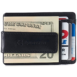 Alpine Swiss Harper Mens RFID Money Clip Wallet Minimalist Slim ID Card Holder Front Pocket Wallet Leather Black