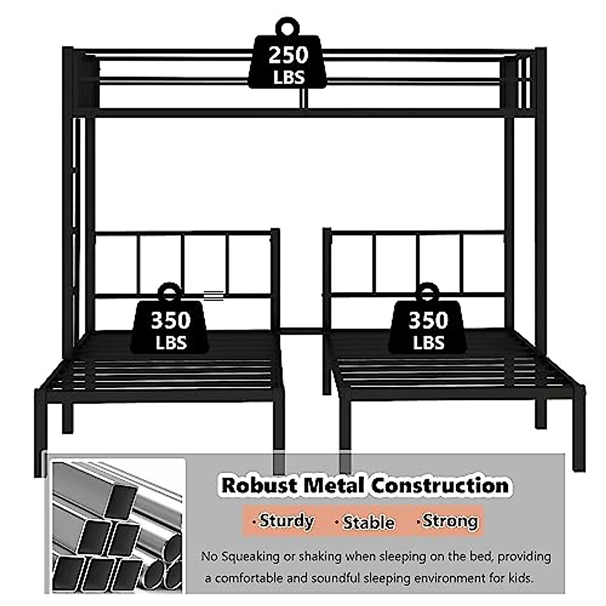 Harper & Bright Designs Triple Bunk Beds, Metal Triple Bunk Bed Twin Over Twin & Twin Size, 3 Bed Bunk Beds for Kids, Teens,Can be Separated into 3 Twin Beds, Black
