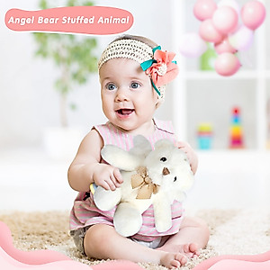 HyDren Angel Bear Plush Stuffed Animal with Wings White Bear Dolls for Boys Girls Birthday Gift (Ribbon Bow, 10 Inch)