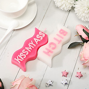 Coume 2 Pieces Aesthetic Candles Atmosphere Candle Wavy Word Fun Shaped Trendy Soy Wax Scented Cool Funny Gift for Office Birthday Home Decoration(Bright)