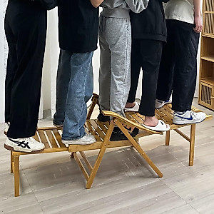 JIAYOYO Foldable Wooden Recliners with Footrest,Wooden Outdoor Foldable Armchair with 5 Position Adjustable Backrest Chair Recliner Chair for Patio Lawn Beach,Tea Color