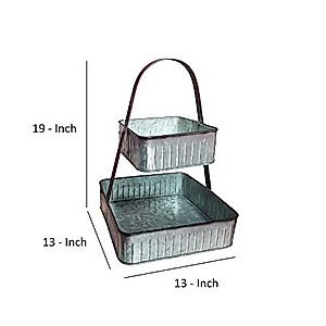 Colonial Tin Works Rustic Industrial Farmhouse Chic Two Tiered Corrugated Square Tray,Grey (Galvanized Grey)