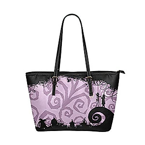 Jack and Sally Print Women's Leather Tote Shoulder Bag Big Capacity Work Travel Handbag (15)