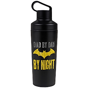 Batman - Logo OFFICIAL Dad By Day 18 oz Insulated Water Bottle, Leak Resistant, Vacuum Insulated Stainless Steel with 2-in-1 Loop Cap