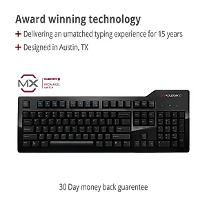 Das Keyboard Model S Wired Mechanical Keyboard, Cherry MX Blue Mechanical Switches, 2-Port USB Hub, Laser Etched Keycaps (104 Keys, Black)