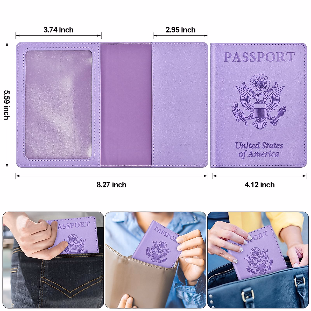 Passport and Vaccine Card Holder Cover Combo, Passport Case /Wallet with Vaccine Card Slot for Women and Men(AL-Purple)