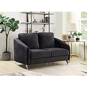 Lilola Home Sofia Black Velvet Modern Chic Loveseat Couch