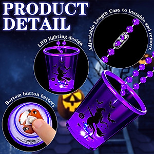 Huquary 42 Pcs LED Light Up Halloween Shot Glass Necklaces Glow in the Dark Halloween Plastic Shot Necklace Cups Flash Shot Necklace Cups for Halloween Party Costume Supplies, 6 Styles