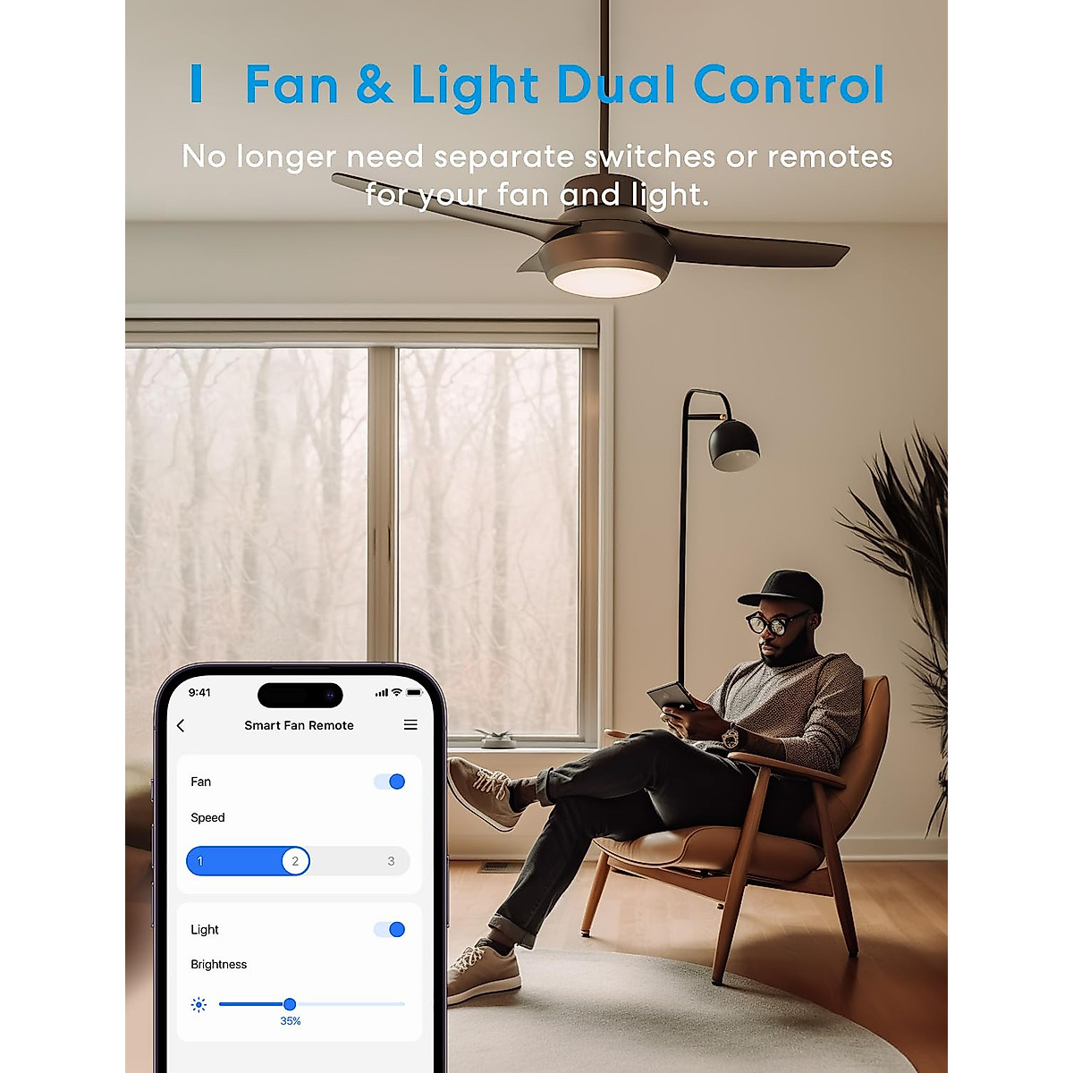 meross Smart Ceiling Fan Control & Dimmer Light Switch, Works w/Apple HomeKit, Alexa, Google & SmartThings, 4-Speed Fan Control, 2.4G Wi-Fi Fan and Light Switch Combo, Neutral Wire Needed, Single Pole
