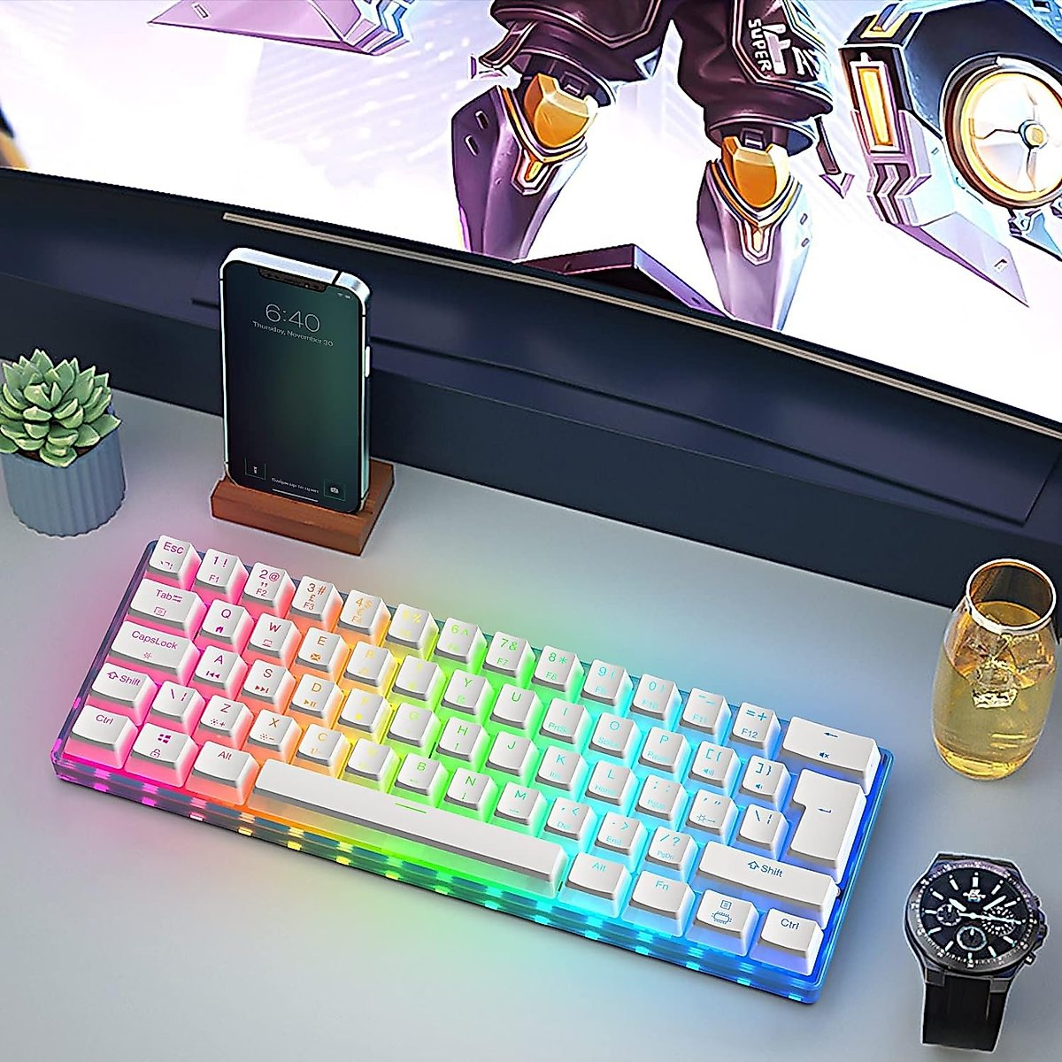 MAGIC-REFINER MK21 60% Mechanical Keyboard,Hot Swappable Outemu Red Switch,19 RGB Backlit Wired Compact Gaming Keyboard with Pudding Keycaps,Driver/Software Supports for PC Xbox one PS4 PS5