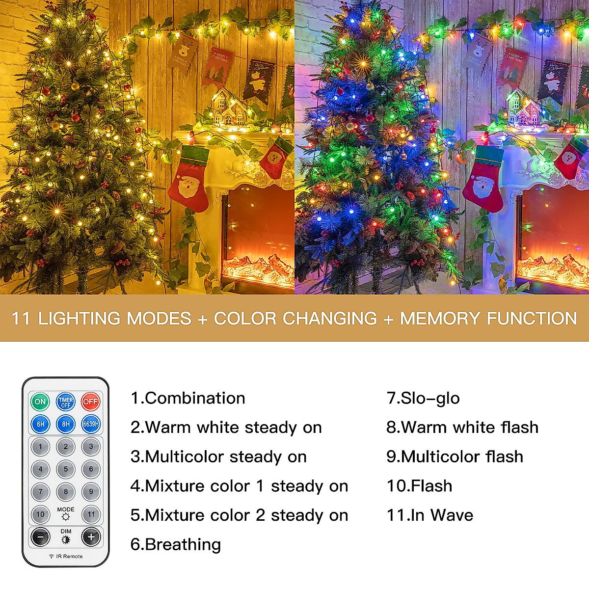 Ollimy Globe String Lights USB Powered, 40FT 80LED Waterproof Christmas Lights with Remote, Warm White+Multicolor Fairy Lights for Indoor Outdoor Christmas Home Party Patio Garden Wedding