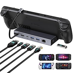 Steam Deck Dock 4K 60Hz, 6-in-1 Docking Station Compatible with Lenovo Legion Go, Steam Deck OLED, ASUS ROG Alloy, Steam Deck Accessories with 3 USB-A 3.0, 100W PD, 1000M RJ45, Aluminum Alloy Shell