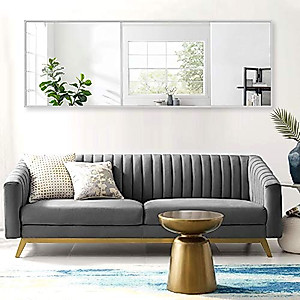 MAYEERTY Full Length Mirror 64"x21" Floor Mirror with Stand Large Mirror for Bedroom Standing Mirror Aluminum Alloy Thin Frame Wall Mirror Standing/Hanging Mirror, Silver (JJ00372ZZV-USAM027)