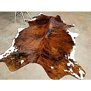Brindle White Belly Cowhide Rug Cow Hide Skin Leather Area Rug: Large