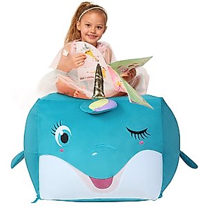Cute Dolphin Stuffed Animal Bean Bag Storage for Boys and Girls, Gifts for Kids Bedroom Decorations, Child Beanbag Large Size 22x24 Inch Velvet Extra Soft, Cover ONLY