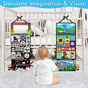 Aboosam Tummy Time Baby Mirror Toys 0-6 6-12 Months High Contrast Infant Toys Brain Development with Crinkle Cloth Book and Teether - Montessori Newborn Sensory Toys for Babies Boys Girls Gifts