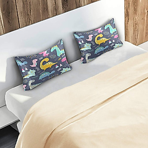 KEEPREAL Cute Funny Kids Dinosaurs Satin Pillowcase for Hair and Skin Silk Pillowcase - Slip Cooling Satin Pillow Covers with Envelope Closure, Standard Size(20x26 inches)