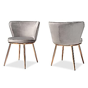 Baxton Studio Farah Modern Luxe and Glam Grey Velvet Fabric Upholstered and Rose Gold Finished Metal 2-Piece Dining Chair Set