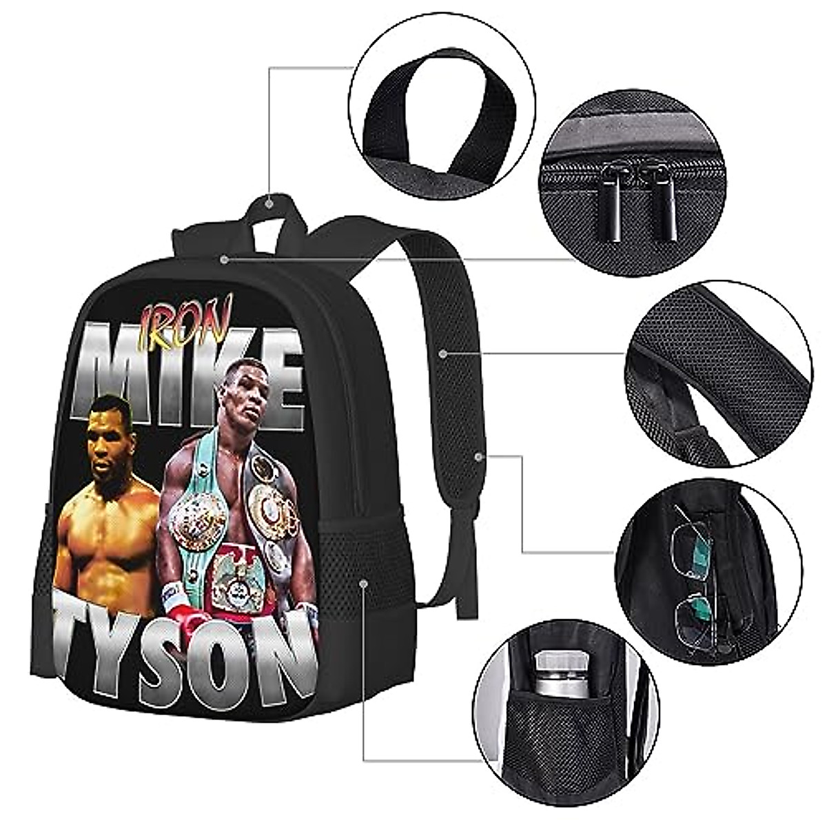 NEWCREATEES Laptop Backpacks Mike Boxer Tyson Unisex Backpack Multipurpose Double Shoulder Bag for Travle Camping Hiking Work Gifts