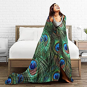 Peacock Feather Throw Blanket Super Soft Cozy Fleece Flannel Blanket Gifts for All Season Couch Bed Sofa Office Camping 60"x50"
